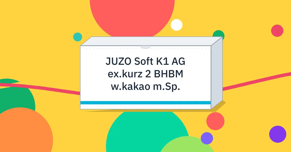 Symbolbild: Packung mit der Aufschrift JUZO Soft K1 AG ex.kurz 2 BHBM w.kakao m.Sp. (PZN 14864514) – Verfügbarkeit und Bezug in Apotheken in Frankfurt am Main
