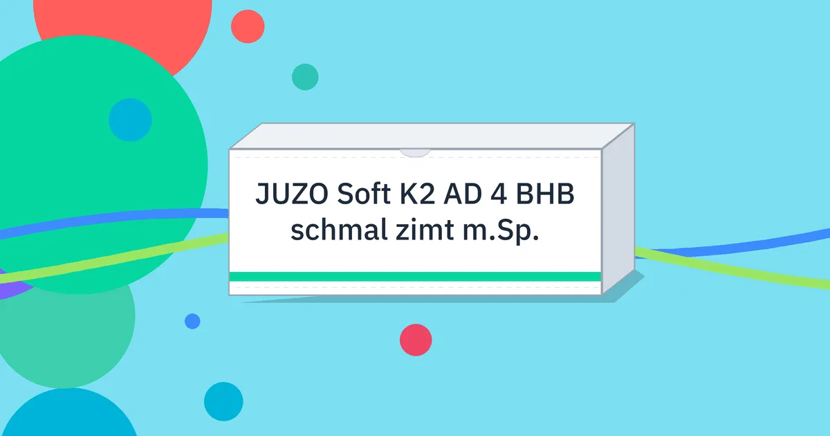 Symbolbild: Packung mit der Aufschrift JUZO Soft K2 AD 4 BHB schmal zimt m.Sp. (PZN 15465006) – Verfügbarkeit und Bezug in Apotheken in Frankfurt am Main