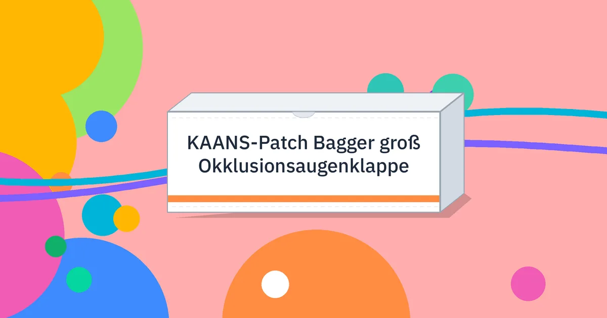 Symbolbild: Packung mit der Aufschrift KAANS-Patch Bagger groß Okklusionsaugenklappe (PZN 11102399) – Verfügbarkeit und Bezug in Apotheken in Frankfurt am Main