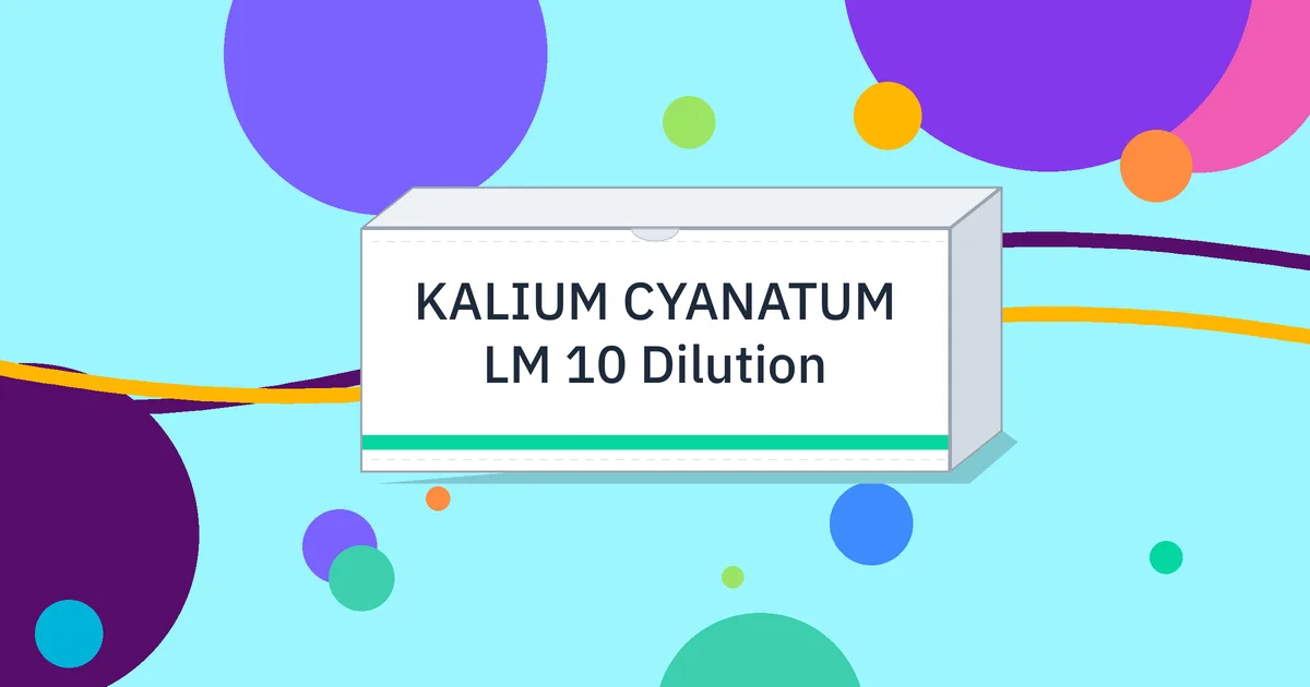 Symbolbild: Packung mit der Aufschrift KALIUM CYANATUM LM 10 Dilution (PZN 12920579) – Verfügbarkeit und Bezug in Apotheken in Frankfurt am Main