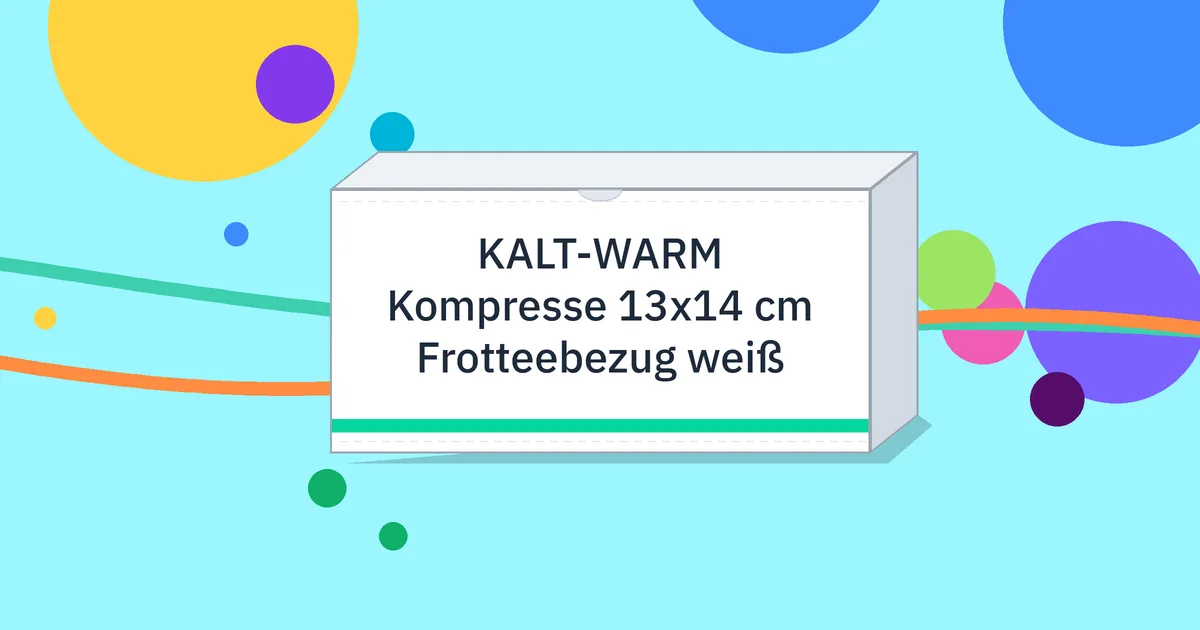 Symbolbild: Packung mit der Aufschrift KALT-WARM Kompresse 13x14 cm Frotteebezug weiß (PZN 10076889) – Verfügbarkeit und Bezug in Apotheken in Frankfurt am Main
