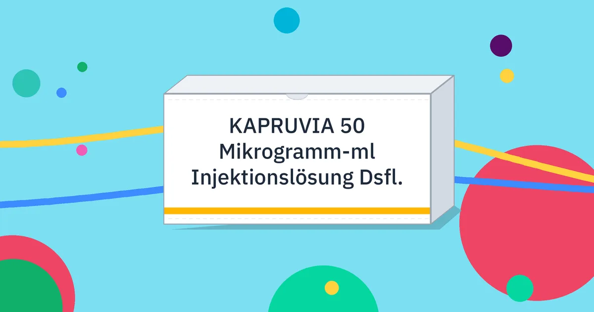 Symbolbild: Packung mit der Aufschrift KAPRUVIA 50 Mikrogramm-ml Injektionslösung Dsfl. (PZN 18098608) – Verfügbarkeit und Bezug in Apotheken in Frankfurt am Main