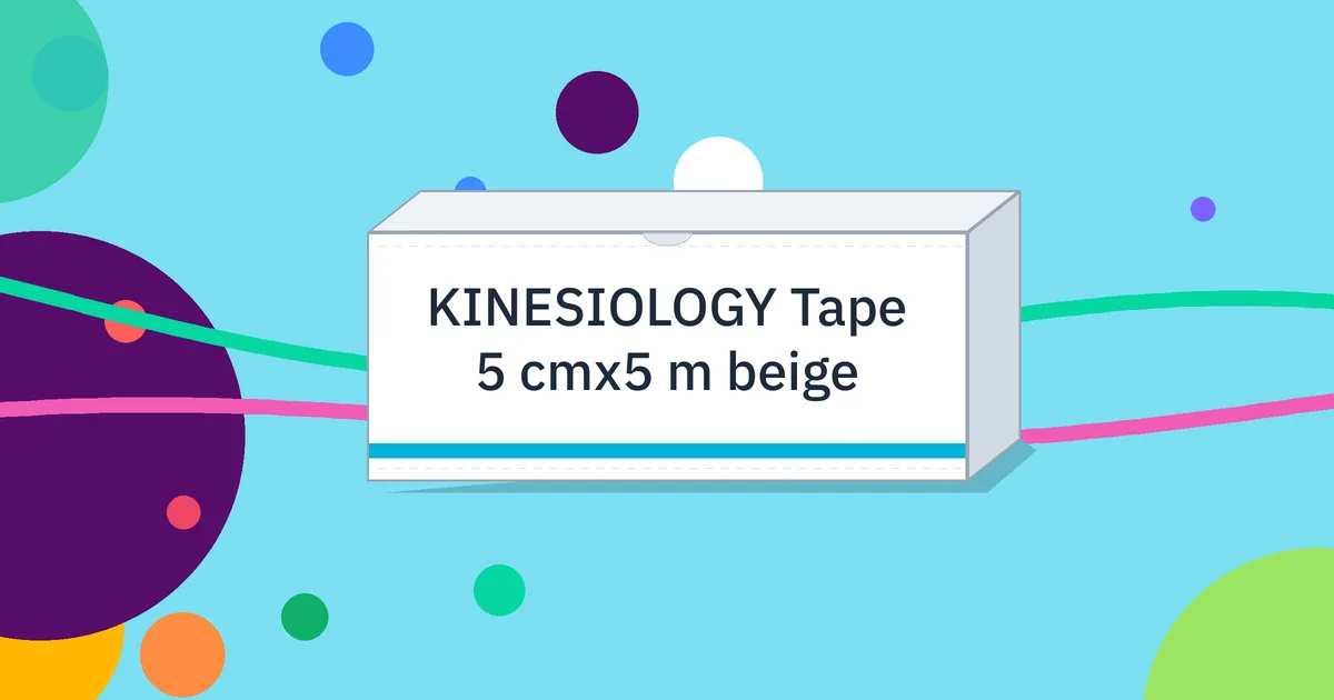 Symbolbild: Packung mit der Aufschrift KINESIOLOGY Tape 5 cmx5 m beige (PZN 06431706) – Verfügbarkeit und Bezug in Apotheken in Frankfurt am Main