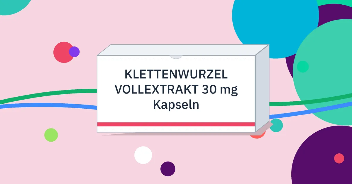 Symbolbild: Packung mit der Aufschrift KLETTENWURZEL VOLLEXTRAKT 30 mg Kapseln (PZN 11547434) – Verfügbarkeit und Bezug in Apotheken in Frankfurt am Main