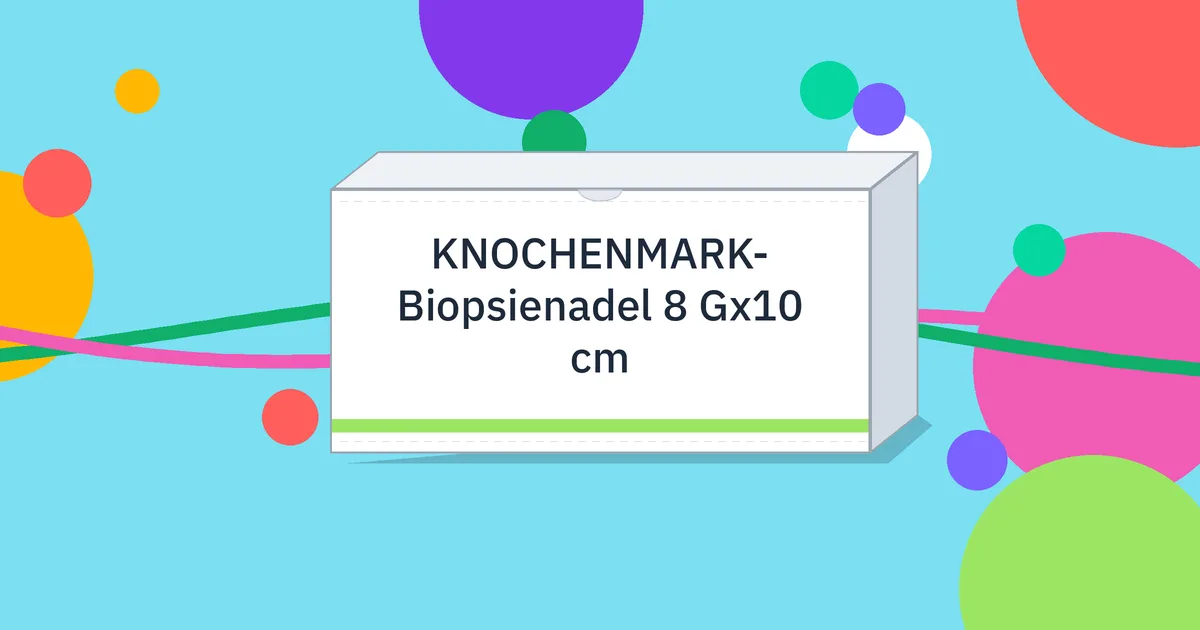 Symbolbild: Packung mit der Aufschrift KNOCHENMARK-Biopsienadel 8 Gx10 cm (PZN 20019711) – Verfügbarkeit und Bezug in Apotheken in Frankfurt am Main