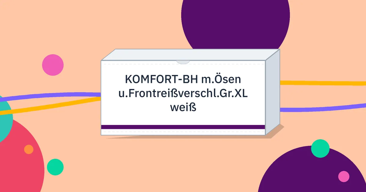 Symbolbild: Packung mit der Aufschrift KOMFORT-BH m.Ösen u.Frontreißverschl.Gr.XL weiß (PZN 15263840) – Verfügbarkeit und Bezug in Apotheken in Frankfurt am Main