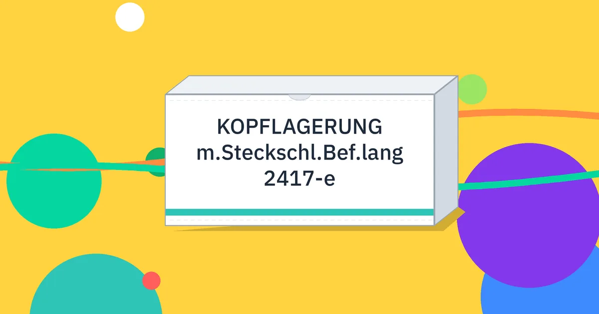Symbolbild: Packung mit der Aufschrift KOPFLAGERUNG m.Steckschl.Bef.lang 2417-e (PZN 14297914) – Verfügbarkeit und Bezug in Apotheken in Frankfurt am Main
