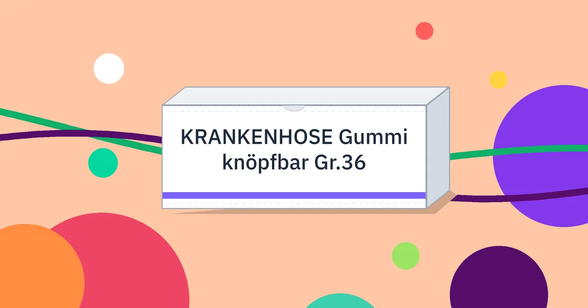 Symbolbild: Packung mit der Aufschrift KRANKENHOSE Gummi knöpfbar Gr.36 (PZN 01979753) – Verfügbarkeit und Bezug in Apotheken in Frankfurt am Main
