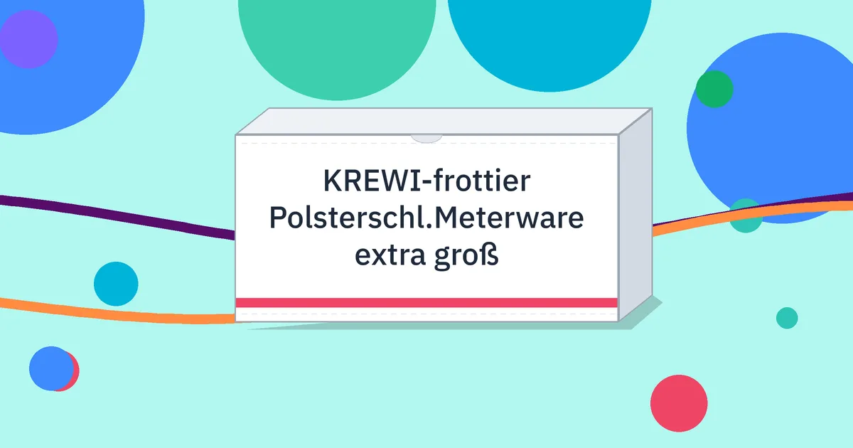 Symbolbild: Packung mit der Aufschrift KREWI-frottier Polsterschl.Meterware extra groß (PZN 06710151) – Verfügbarkeit und Bezug in Apotheken in Frankfurt am Main