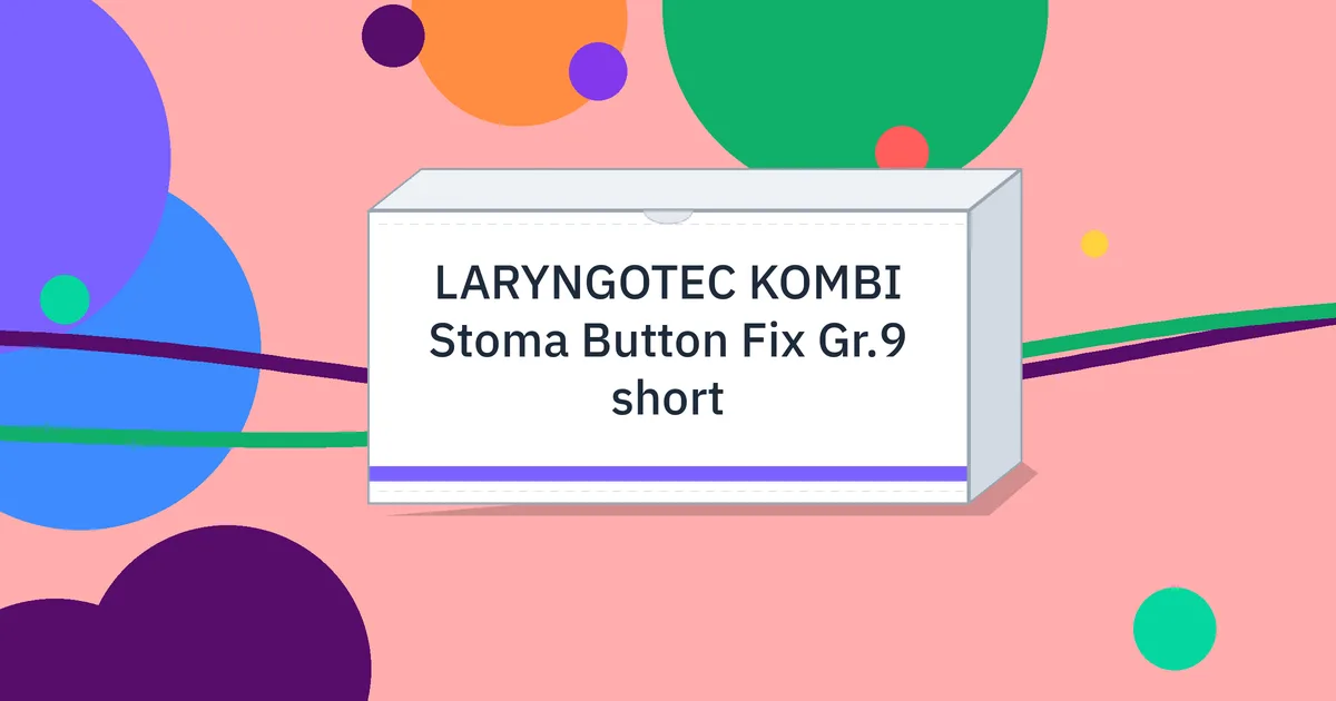 Symbolbild: Packung mit der Aufschrift LARYNGOTEC KOMBI Stoma Button Fix Gr.9 short (PZN 19532188) – Verfügbarkeit und Bezug in Apotheken in Frankfurt am Main