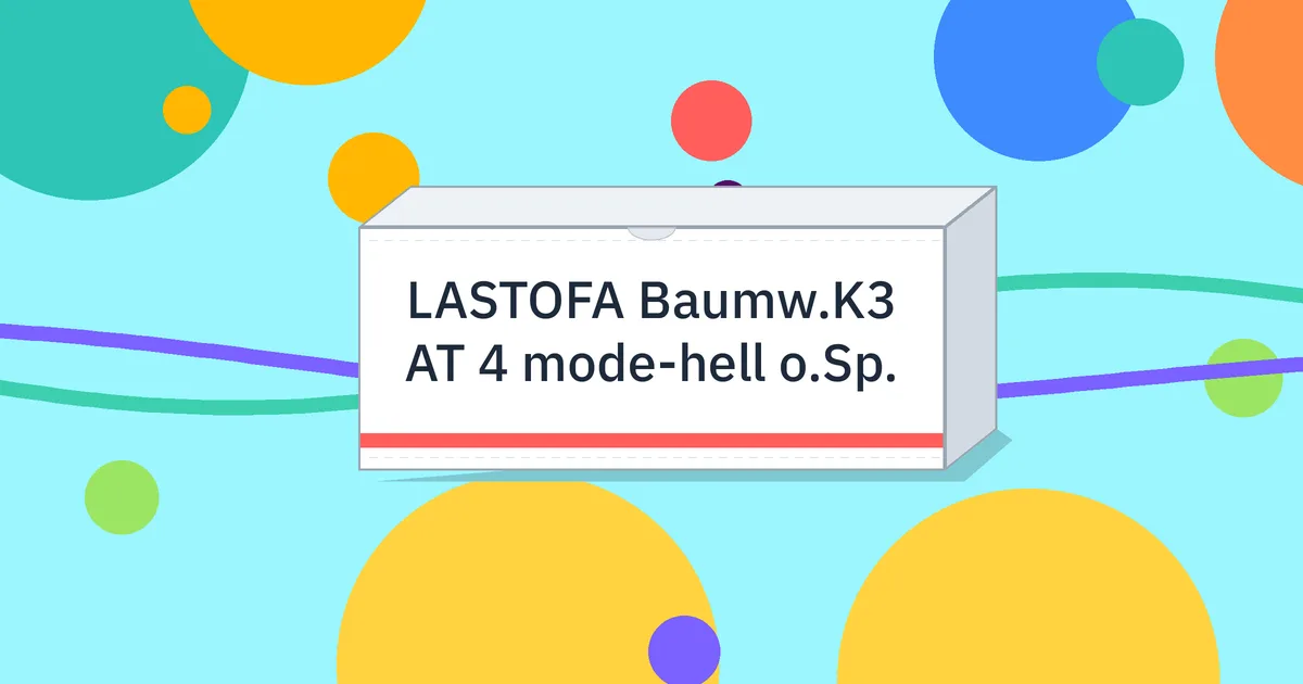 Symbolbild: Packung mit der Aufschrift LASTOFA Baumw.K3 AT 4 mode-hell o.Sp. (PZN 01958219) – Verfügbarkeit und Bezug in Apotheken in Frankfurt am Main