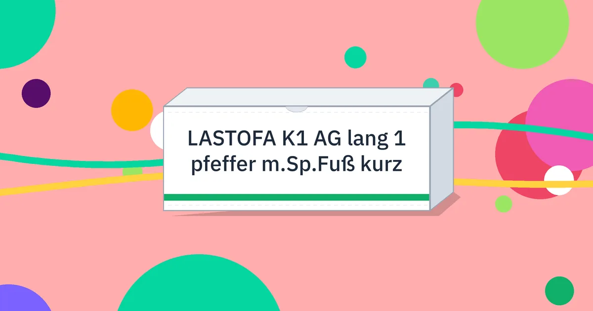 Symbolbild: Packung mit der Aufschrift LASTOFA K1 AG lang 1 pfeffer m.Sp.Fuß kurz (PZN 13789259) – Verfügbarkeit und Bezug in Apotheken in Frankfurt am Main