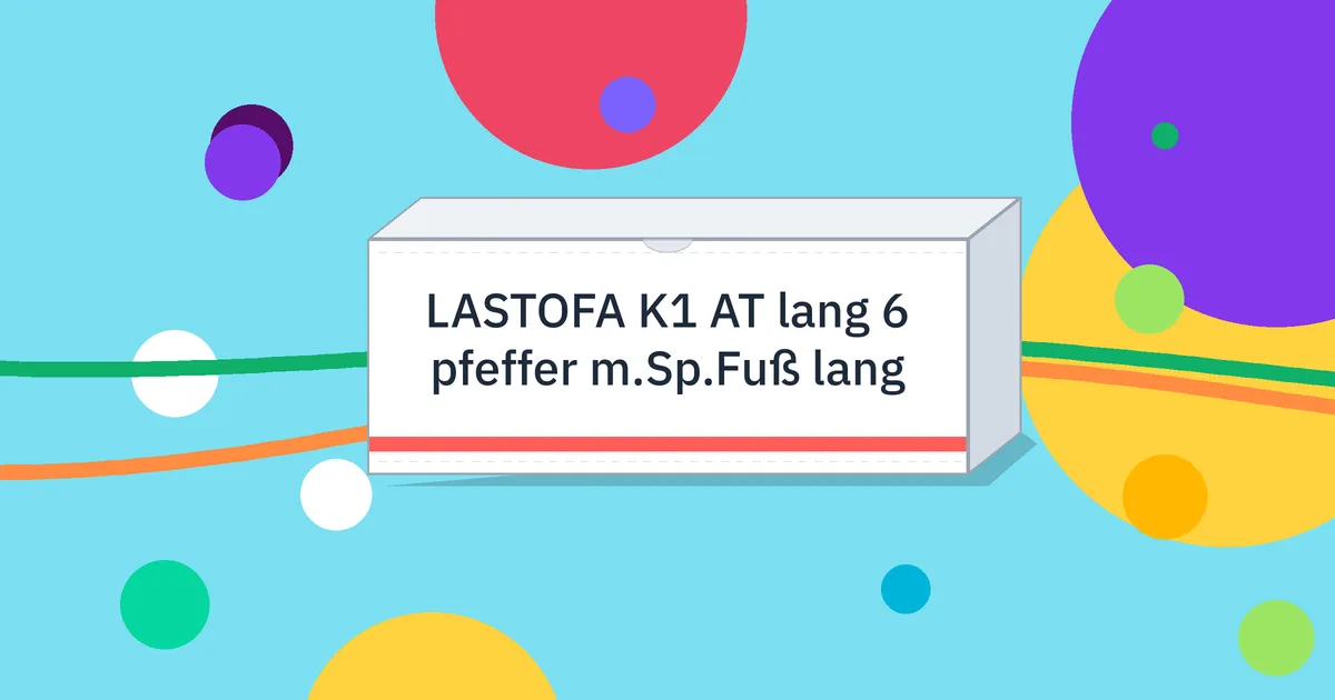 Symbolbild: Packung mit der Aufschrift LASTOFA K1 AT lang 6 pfeffer m.Sp.Fuß lang (PZN 13797112) – Verfügbarkeit und Bezug in Apotheken in Frankfurt am Main