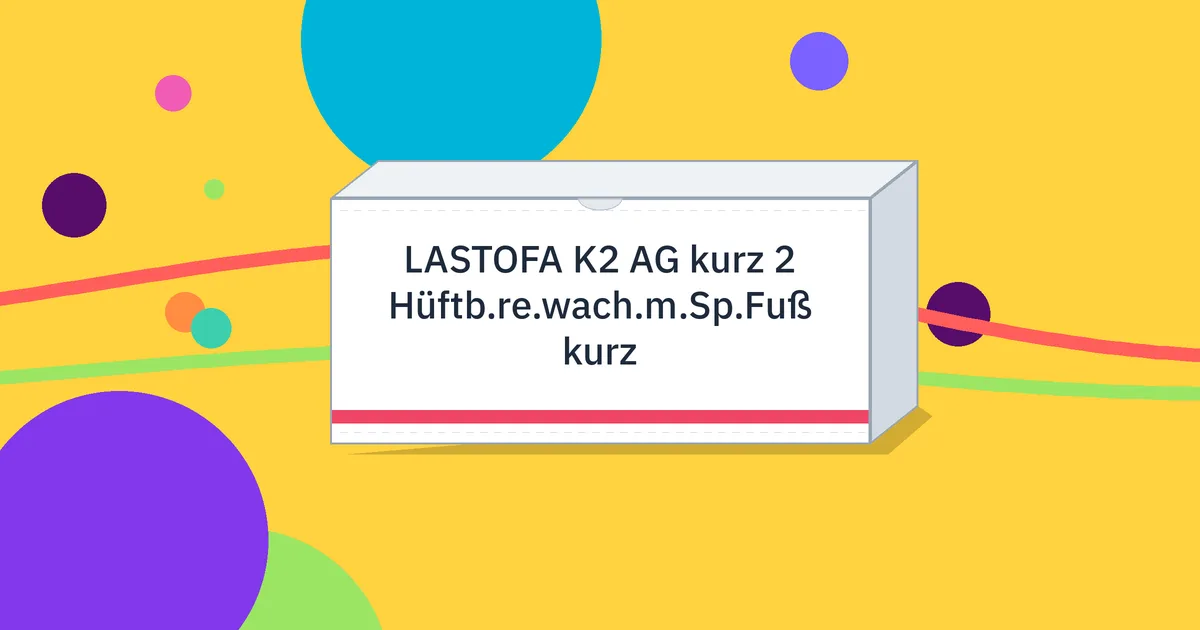 Symbolbild: Packung mit der Aufschrift LASTOFA K2 AG kurz 2 Hüftb.re.wach.m.Sp.Fuß kurz (PZN 13810893) – Verfügbarkeit und Bezug in Apotheken in Frankfurt am Main