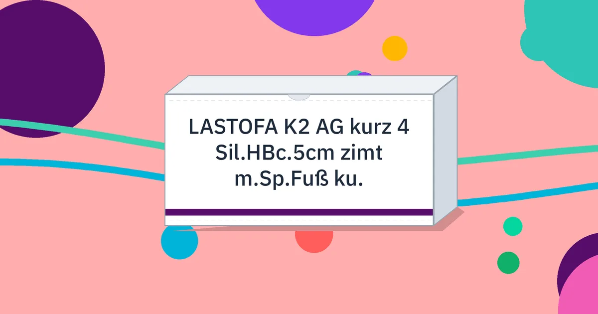 Symbolbild: Packung mit der Aufschrift LASTOFA K2 AG kurz 4 Sil.HBc.5cm zimt m.Sp.Fuß ku. (PZN 13805219) – Verfügbarkeit und Bezug in Apotheken in Frankfurt am Main