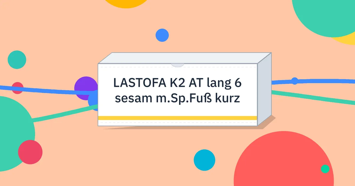 Symbolbild: Packung mit der Aufschrift LASTOFA K2 AT lang 6 sesam m.Sp.Fuß kurz (PZN 13810195) – Verfügbarkeit und Bezug in Apotheken in Frankfurt am Main