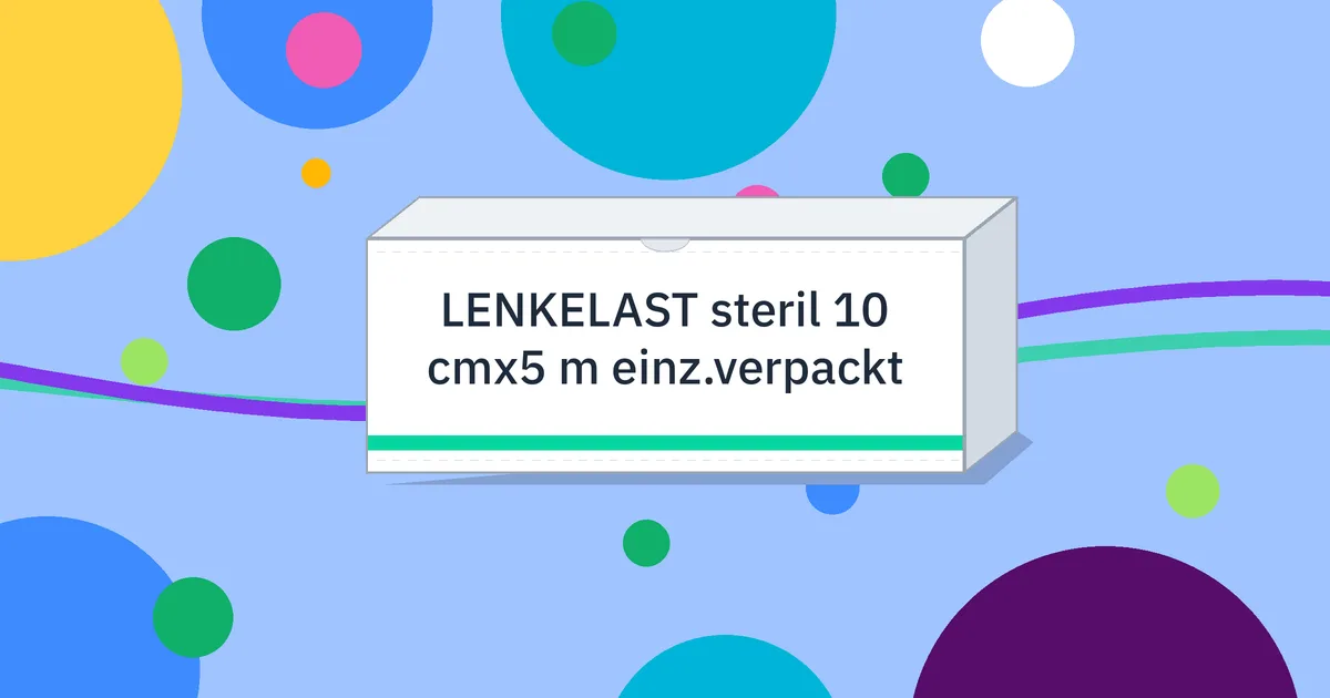 Symbolbild: Packung mit der Aufschrift LENKELAST steril 10 cmx5 m einz.verpackt (PZN 10931515) – Verfügbarkeit und Bezug in Apotheken in Frankfurt am Main