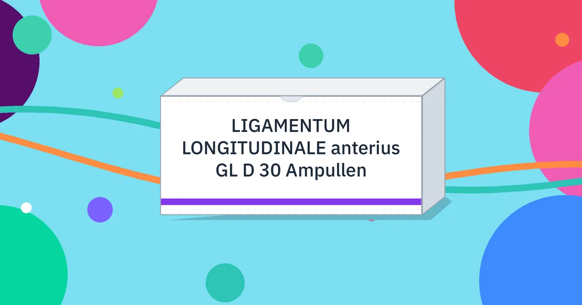 Symbolbild: Packung mit der Aufschrift LIGAMENTUM LONGITUDINALE anterius GL D 30 Ampullen (PZN 02881677) – Verfügbarkeit und Bezug in Apotheken in Frankfurt am Main