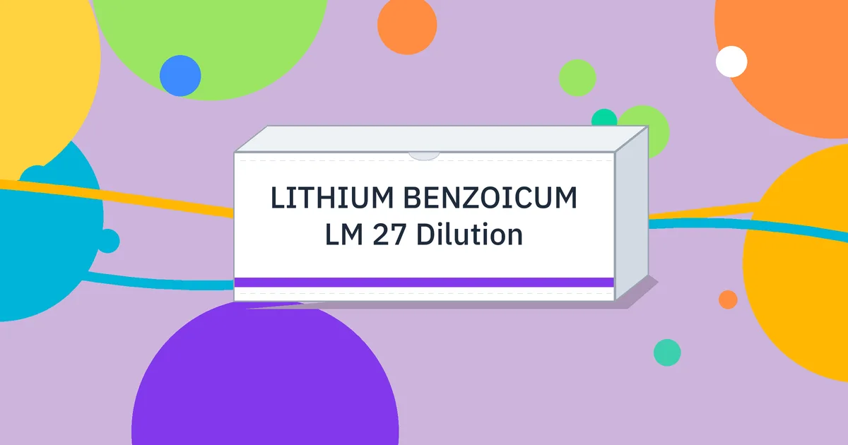 Symbolbild: Packung mit der Aufschrift LITHIUM BENZOICUM LM 27 Dilution (PZN 13531710) – Verfügbarkeit und Bezug in Apotheken in Frankfurt am Main