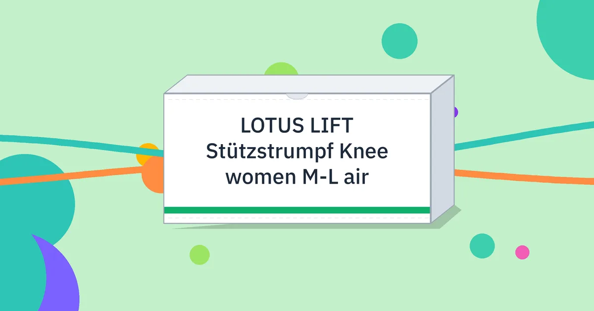 Symbolbild: Packung mit der Aufschrift LOTUS LIFT Stützstrumpf Knee women M-L air (PZN 20524314) – Verfügbarkeit und Bezug in Apotheken in Frankfurt am Main