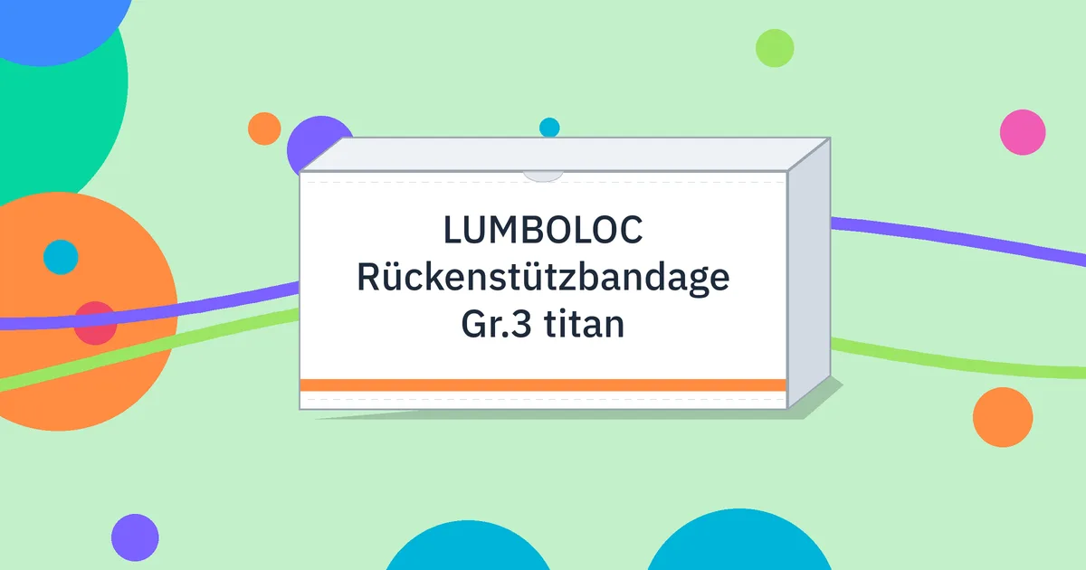 Symbolbild: Packung mit der Aufschrift LUMBOLOC Rückenstützbandage Gr.3 titan (PZN 01286582) – Verfügbarkeit und Bezug in Apotheken in Frankfurt am Main