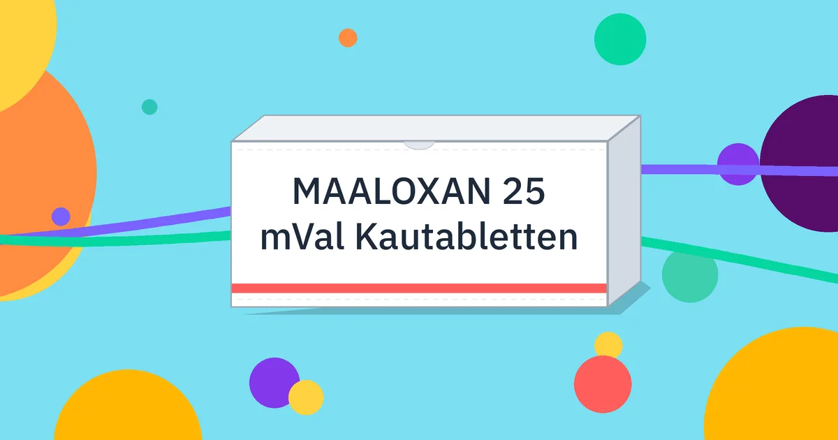 Symbolbild: Packung mit der Aufschrift MAALOXAN 25 mVal Kautabletten (PZN 01423582) – Verfügbarkeit und Bezug in Apotheken in Frankfurt am Main