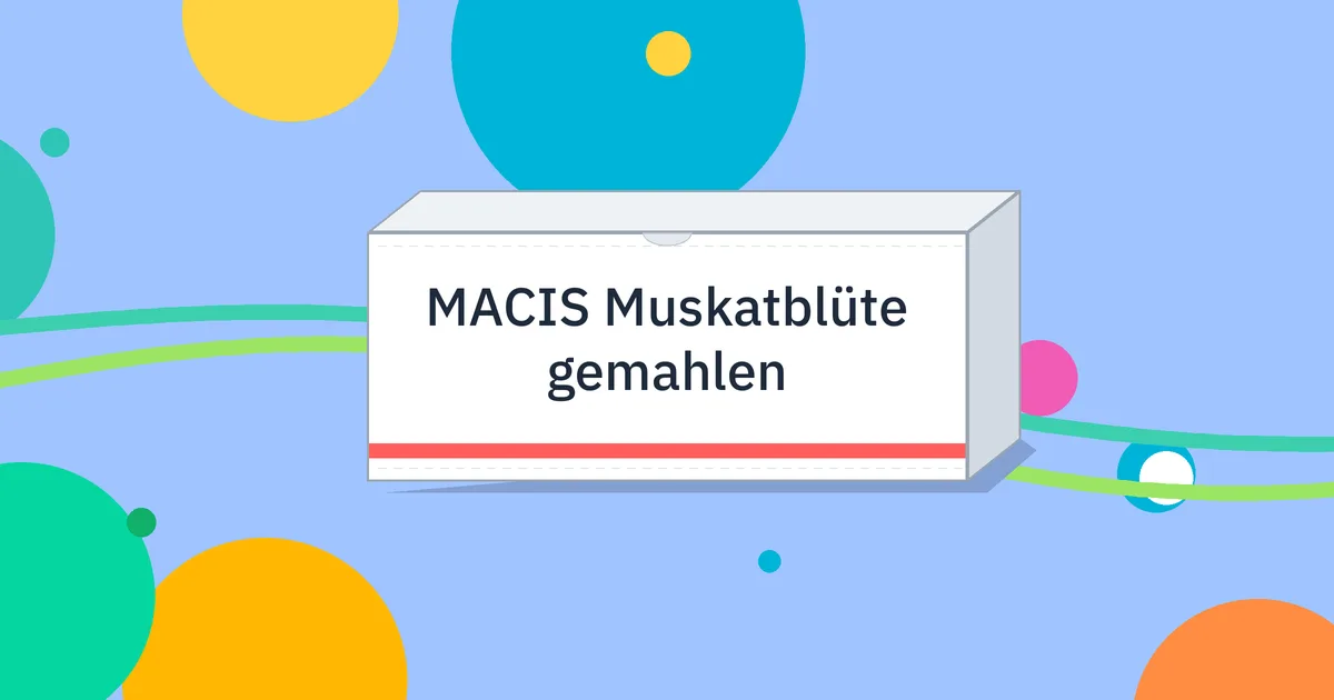 Symbolbild: Packung mit der Aufschrift MACIS Muskatblüte gemahlen (PZN 10810817) – Verfügbarkeit und Bezug in Apotheken in Frankfurt am Main