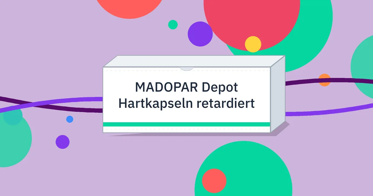 Symbolbild: Packung mit der Aufschrift MADOPAR Depot Hartkapseln retardiert (PZN 01364862) – Verfügbarkeit und Bezug in Apotheken in Frankfurt am Main