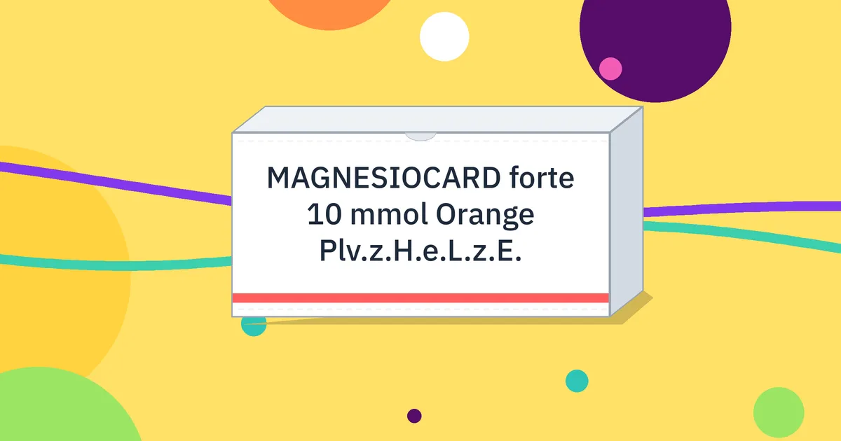 Symbolbild: Packung mit der Aufschrift MAGNESIOCARD forte 10 mmol Orange Plv.z.H.e.L.z.E. (PZN 02470359) – Verfügbarkeit und Bezug in Apotheken in Frankfurt am Main