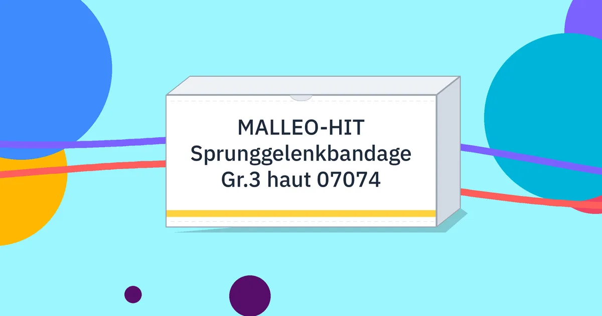 Symbolbild: Packung mit der Aufschrift MALLEO-HIT Sprunggelenkbandage Gr.3 haut 07074 (PZN 00764051) – Verfügbarkeit und Bezug in Apotheken in Frankfurt am Main