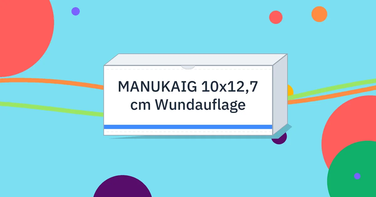 Symbolbild: Packung mit der Aufschrift MANUKAIG 10x12,7 cm Wundauflage (PZN 20327594) – Verfügbarkeit und Bezug in Apotheken in Frankfurt am Main
