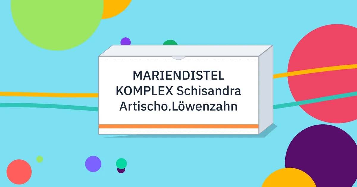 Symbolbild: Packung mit der Aufschrift MARIENDISTEL KOMPLEX Schisandra Artischo.Löwenzahn (PZN 16031528) – Verfügbarkeit und Bezug in Apotheken in Frankfurt am Main
