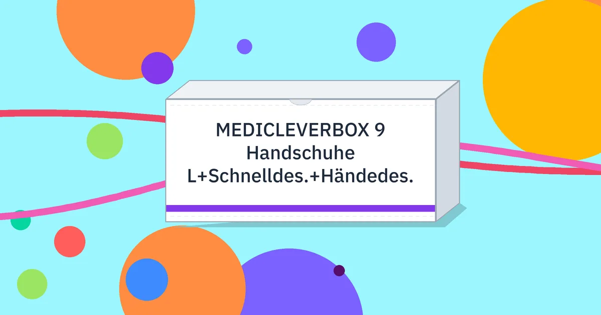 Symbolbild: Packung mit der Aufschrift MEDICLEVERBOX 9 Handschuhe L+Schnelldes.+Händedes. (PZN 19053447) – Verfügbarkeit und Bezug in Apotheken in Frankfurt am Main