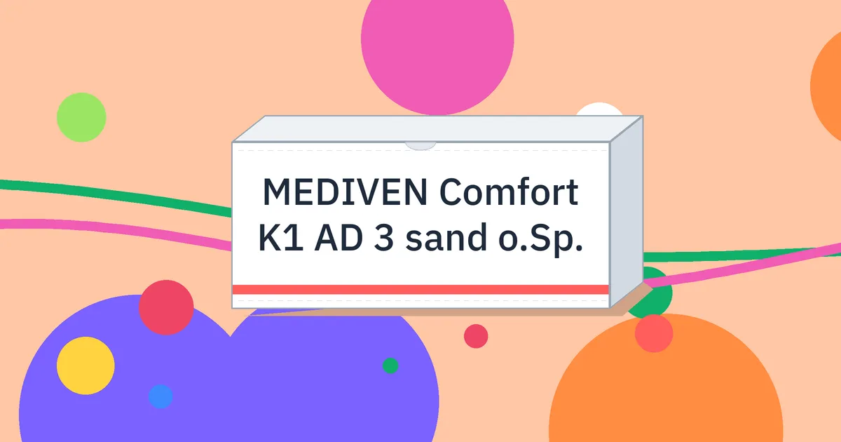 Symbolbild: Packung mit der Aufschrift MEDIVEN Comfort K1 AD 3 sand o.Sp. (PZN 19005684) – Verfügbarkeit und Bezug in Apotheken in Frankfurt am Main
