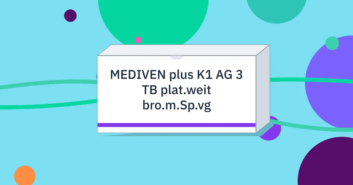 Symbolbild: Packung mit der Aufschrift MEDIVEN plus K1 AG 3 TB plat.weit bro.m.Sp.vg (PZN 15061823) – Verfügbarkeit und Bezug in Apotheken in Frankfurt am Main