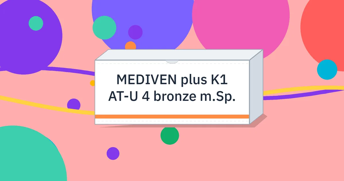 Symbolbild: Packung mit der Aufschrift MEDIVEN plus K1 AT-U 4 bronze m.Sp. (PZN 15031064) – Verfügbarkeit und Bezug in Apotheken in Frankfurt am Main