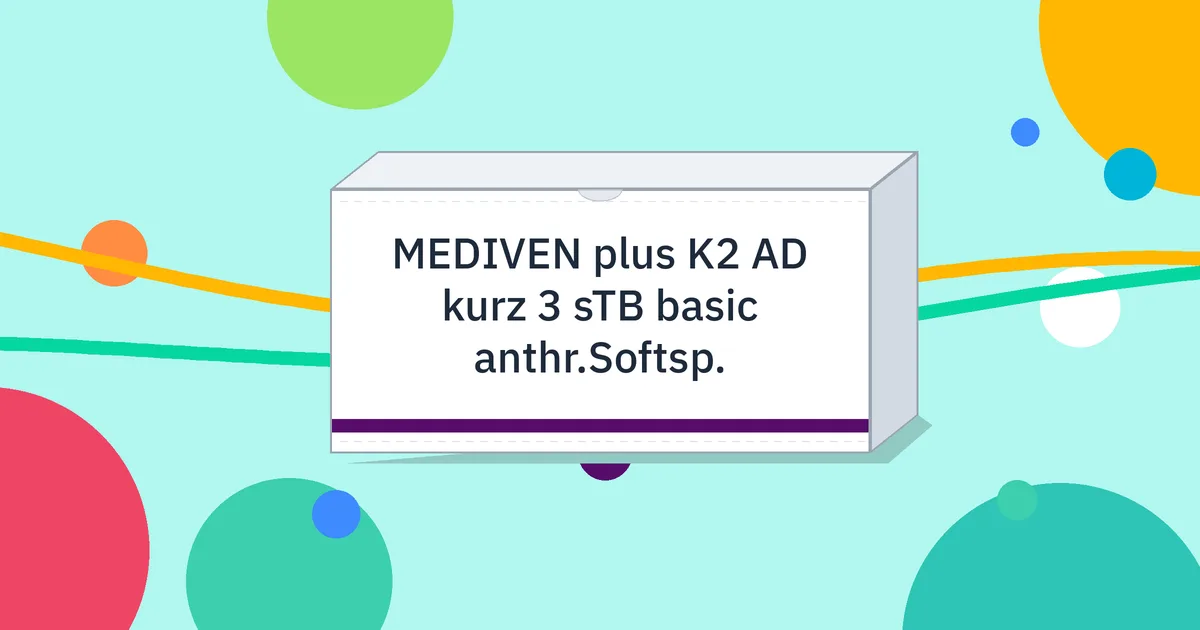 Symbolbild: Packung mit der Aufschrift MEDIVEN plus K2 AD kurz 3 sTB basic anthr.Softsp. (PZN 15099369) – Verfügbarkeit und Bezug in Apotheken in Frankfurt am Main