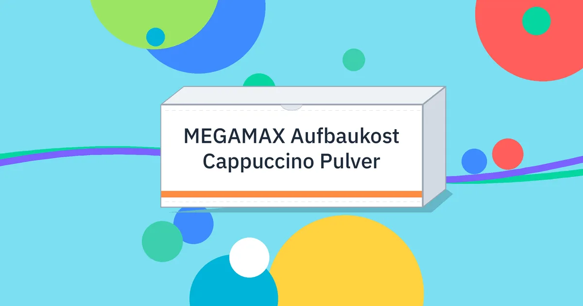 Symbolbild: Packung mit der Aufschrift MEGAMAX Aufbaukost Cappuccino Pulver (PZN 17670561) – Verfügbarkeit und Bezug in Apotheken in Frankfurt am Main