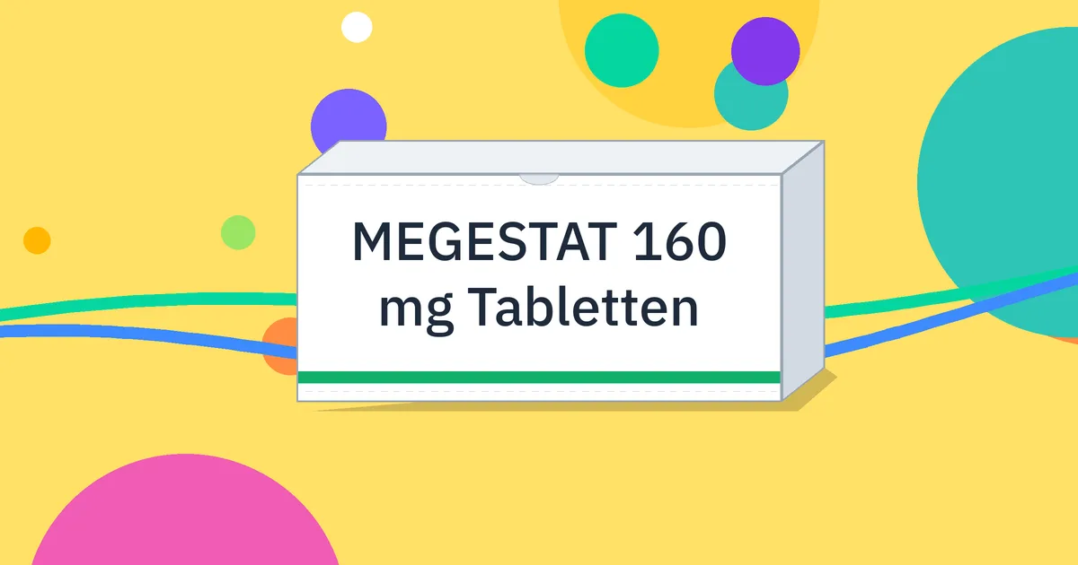 Symbolbild: Packung mit der Aufschrift MEGESTAT 160 mg Tabletten (PZN 17185618) – Verfügbarkeit und Bezug in Apotheken in Frankfurt am Main