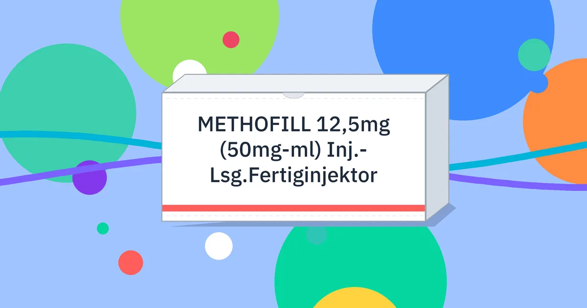 Symbolbild: Packung mit der Aufschrift METHOFILL 12,5mg (50mg-ml) Inj.-Lsg.Fertiginjektor (PZN 18660783) – Verfügbarkeit und Bezug in Apotheken in Frankfurt am Main