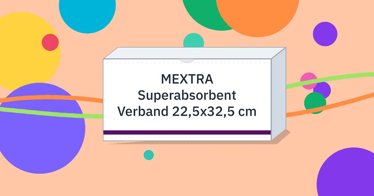 Symbolbild: Packung mit der Aufschrift MEXTRA Superabsorbent Verband 22,5x32,5 cm (PZN 19785274) – Verfügbarkeit und Bezug in Apotheken in Frankfurt am Main