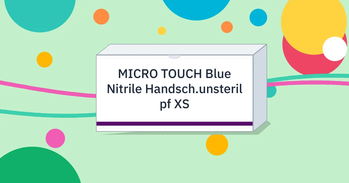 Symbolbild: Packung mit der Aufschrift MICRO TOUCH Blue Nitrile Handsch.unsteril pf XS (PZN 14172242) – Verfügbarkeit und Bezug in Apotheken in Frankfurt am Main