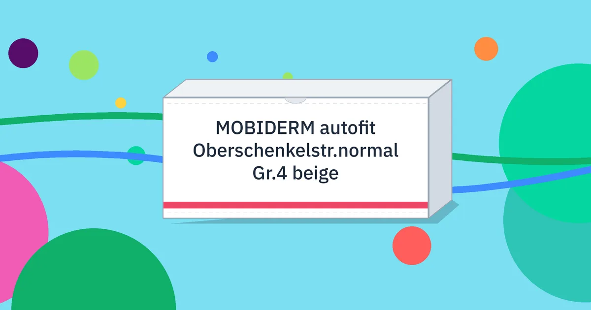 Symbolbild: Packung mit der Aufschrift MOBIDERM autofit Oberschenkelstr.normal Gr.4 beige (PZN 13970237) – Verfügbarkeit und Bezug in Apotheken in Frankfurt am Main