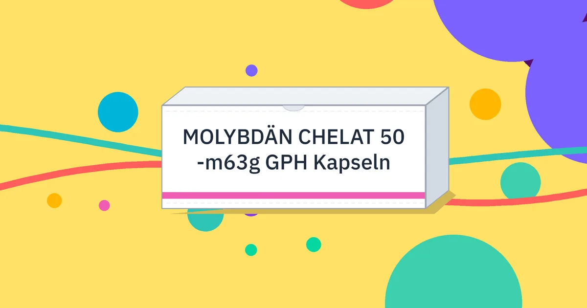 Symbolbild: Packung mit der Aufschrift MOLYBDÄN CHELAT 50 -m63g GPH Kapseln (PZN 10190556) – Verfügbarkeit und Bezug in Apotheken in Frankfurt am Main