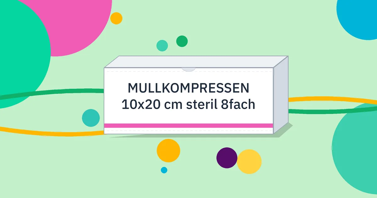 Symbolbild: Packung mit der Aufschrift MULLKOMPRESSEN 10x20 cm steril 8fach (PZN 08888887) – Verfügbarkeit und Bezug in Apotheken in Frankfurt am Main