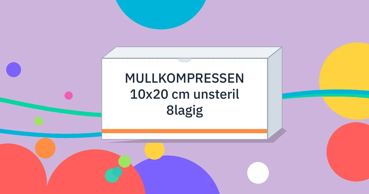 Symbolbild: Packung mit der Aufschrift MULLKOMPRESSEN 10x20 cm unsteril 8lagig (PZN 08472632) – Verfügbarkeit und Bezug in Apotheken in Frankfurt am Main