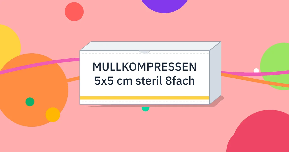 Symbolbild: Packung mit der Aufschrift MULLKOMPRESSEN 5x5 cm steril 8fach (PZN 08888858) – Verfügbarkeit und Bezug in Apotheken in Frankfurt am Main