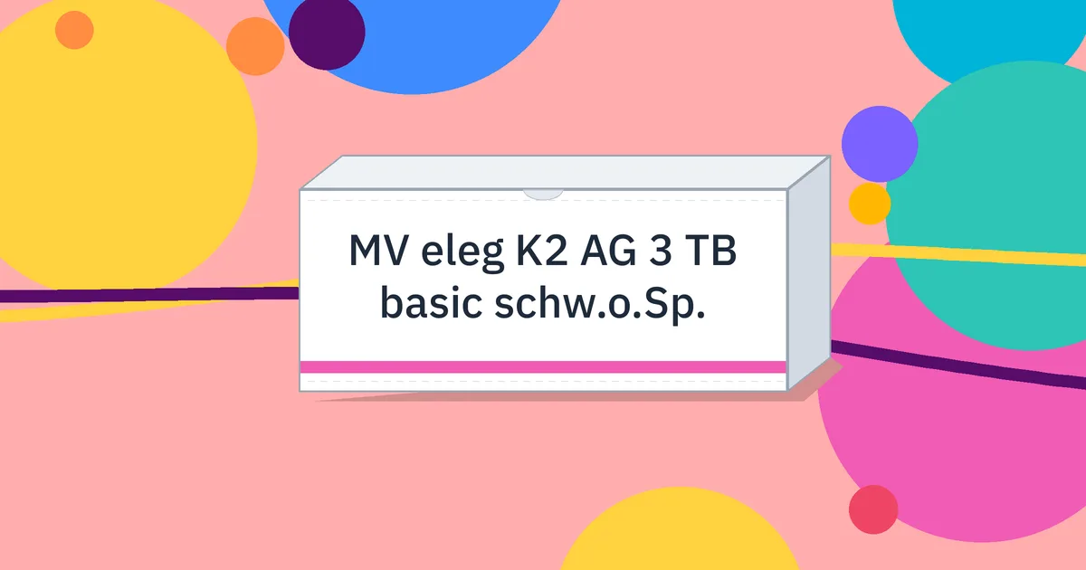 Symbolbild: Packung mit der Aufschrift MV eleg K2 AG 3 TB basic schw.o.Sp. (PZN 00215634) – Verfügbarkeit und Bezug in Apotheken in Frankfurt am Main