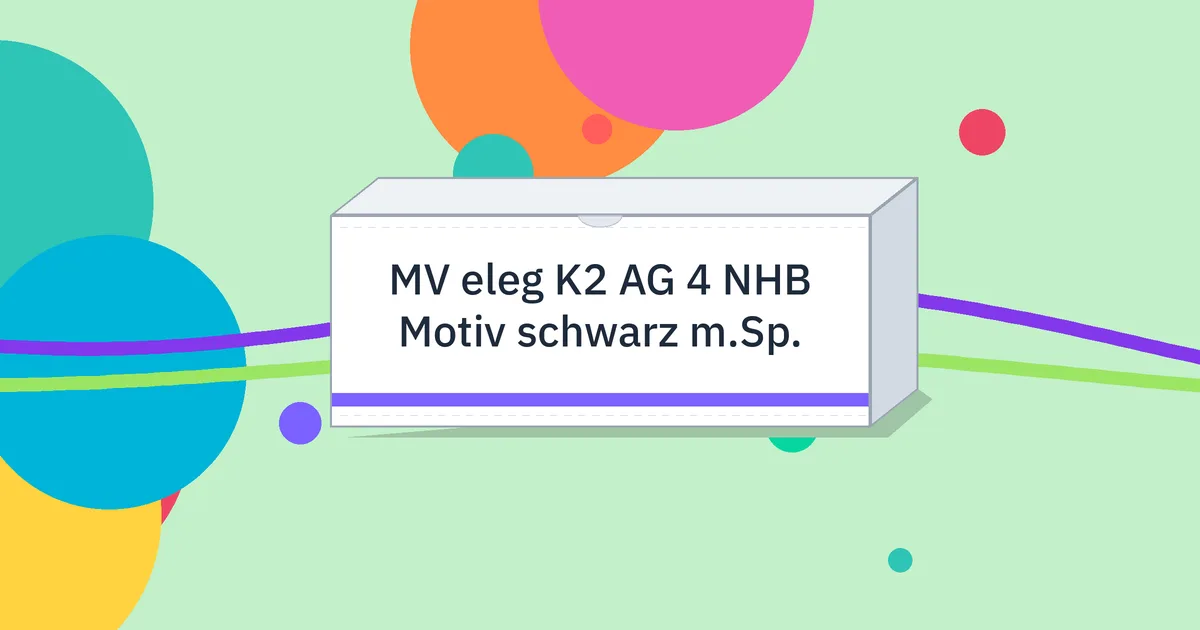 Symbolbild: Packung mit der Aufschrift MV eleg K2 AG 4 NHB Motiv schwarz m.Sp. (PZN 15723218) – Verfügbarkeit und Bezug in Apotheken in Frankfurt am Main