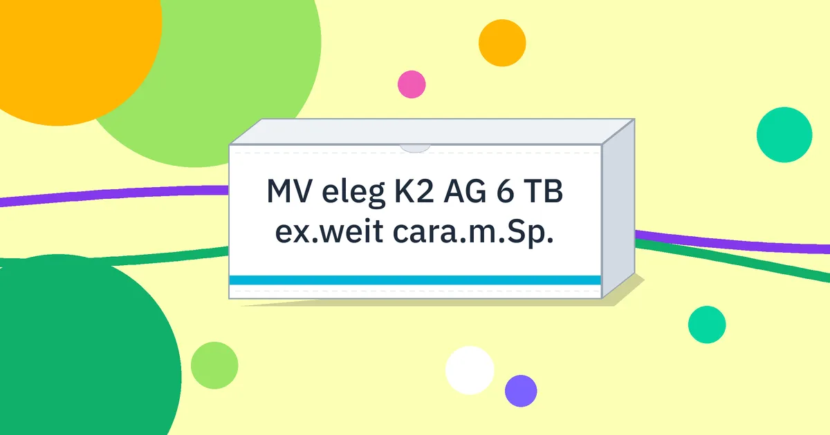Symbolbild: Packung mit der Aufschrift MV eleg K2 AG 6 TB ex.weit cara.m.Sp. (PZN 09877489) – Verfügbarkeit und Bezug in Apotheken in Frankfurt am Main